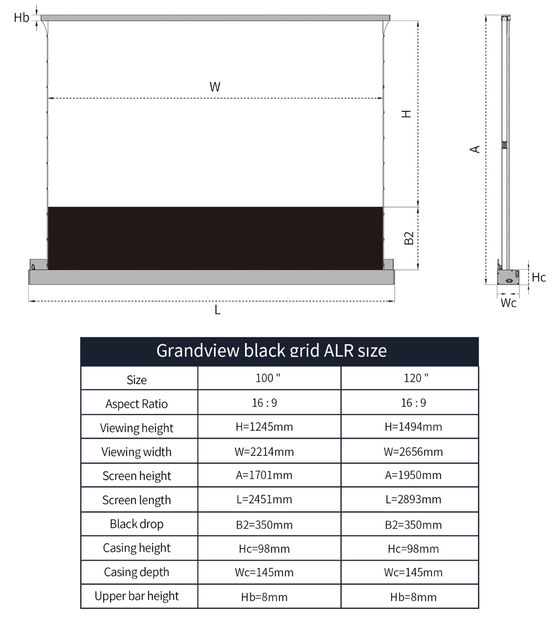 Grandview 16:9 ALR Tab Tensioned Lift Up Screen